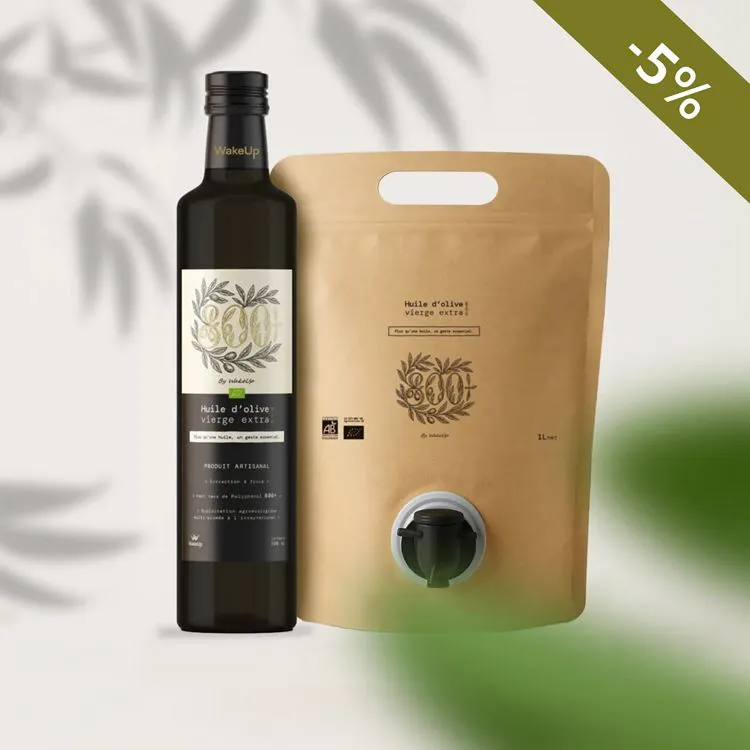Wake Up | Pack Huile d'olive 800+ 1 bouteille + 1 Bag in Box - Catalogue
