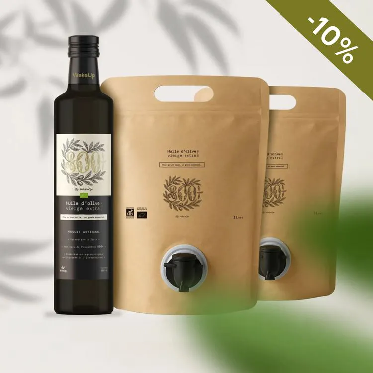 Wake Up | Pack Huile d'olive 800+ 1 bouteille + 2 Bag in Box - Catalogue